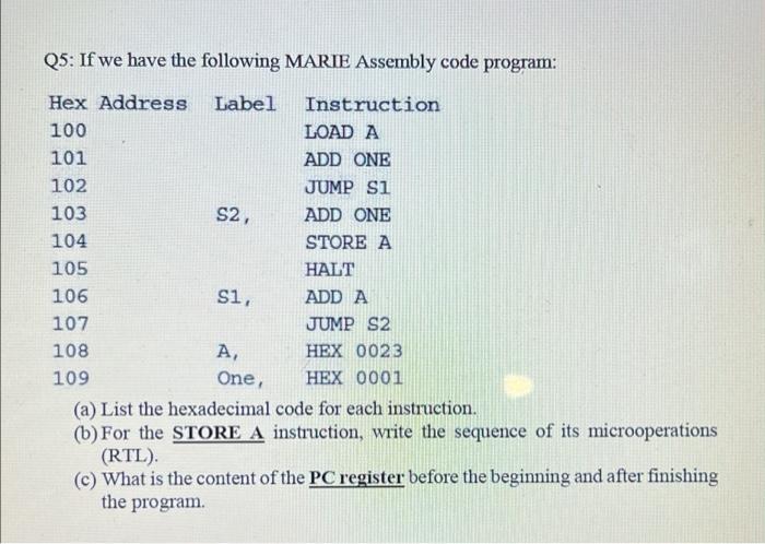 Solved Q5: If we have the following MARIE Assembly code | Chegg.com
