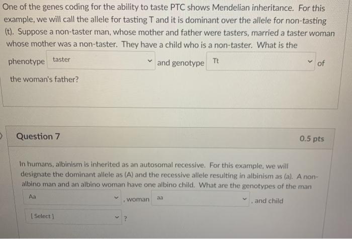 One of the genes coding for the ability to taste PTC | Chegg.com