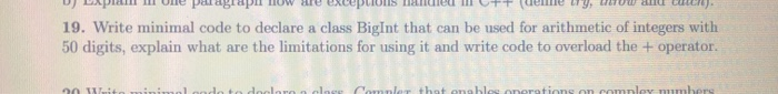 Solved 9: 19. Write minimal code to declare a class BigInt | Chegg.com