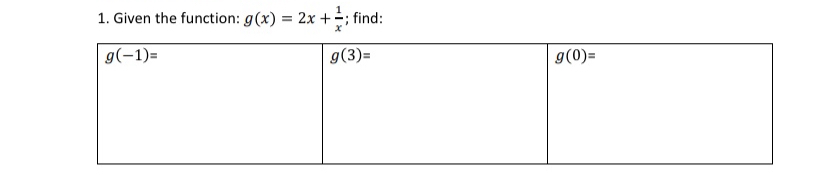 Solved Given the function: g(x)=2x+1x; | Chegg.com