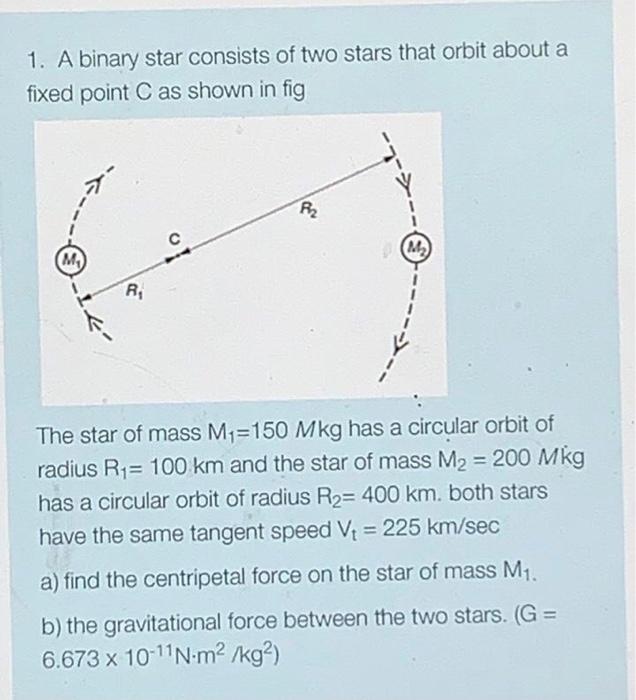 Solved 1. A binary star consists of two stars that orbit | Chegg.com