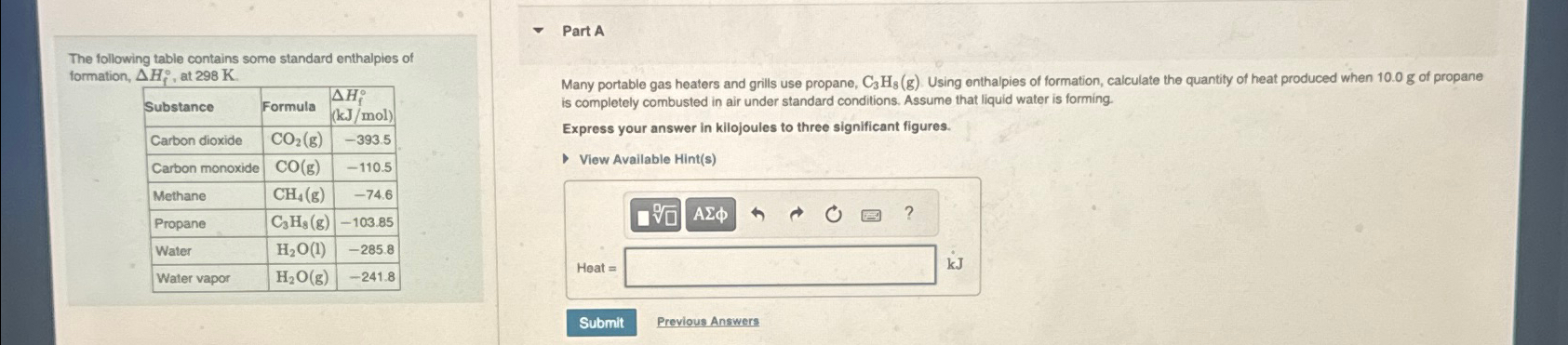 Solved The following table contains some standard enthalpies | Chegg.com