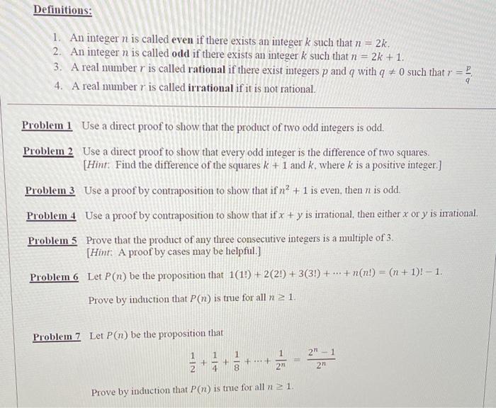 Solved Definitions: - 1. An integer n is called even if | Chegg.com