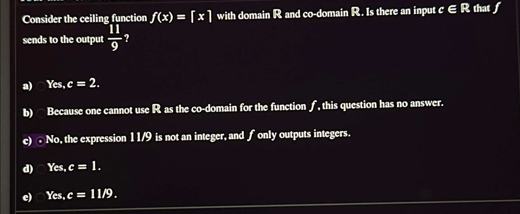 Solved Consider the ceiling function f(x)=|~x~| ﻿with domain | Chegg.com