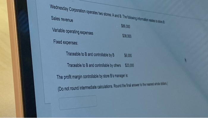Solved The profit margin controllable by store B's manager | Chegg.com