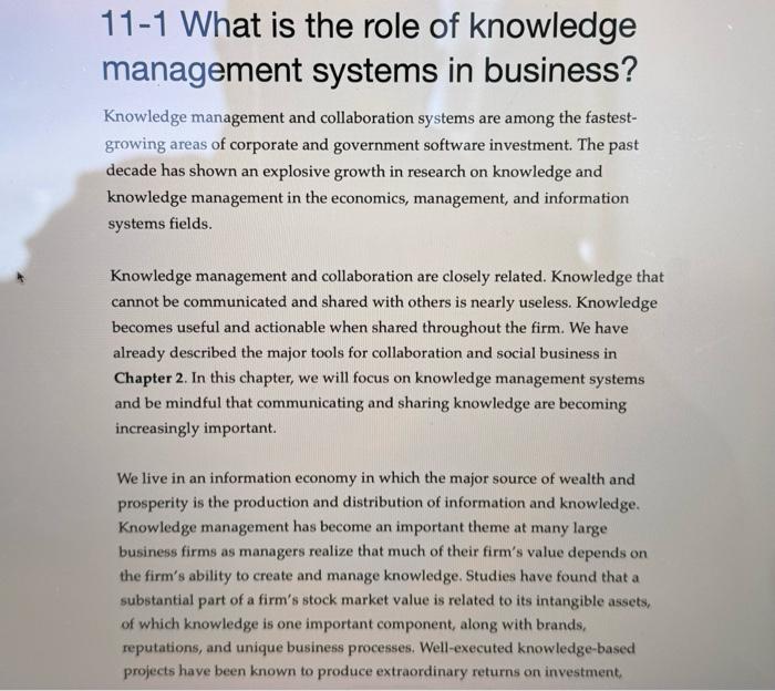 Solved Knowledge management and collaboration systems are | Chegg.com