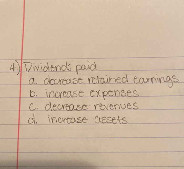 Solved 4. Dividends paid | a decrease retained earnings b. | Chegg.com