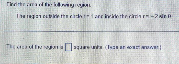 Solved Find the area of the following region. The region | Chegg.com