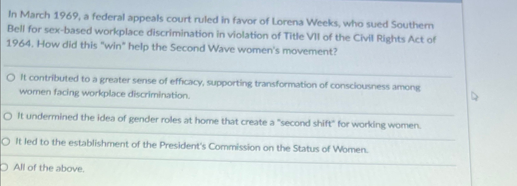 Solved In March 1969, ﻿a federal appeals court ruled in | Chegg.com