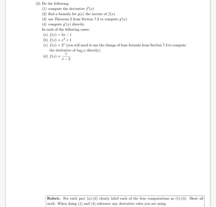 Solved (3) Do the following: (1) compute the derivative | Chegg.com