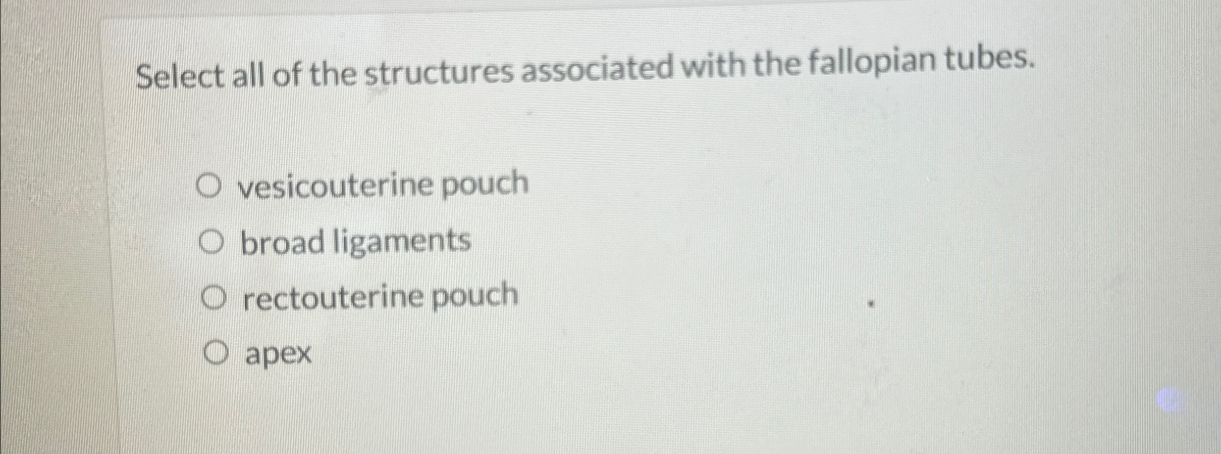 Solved Select all of the structures associated with the | Chegg.com