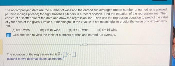 Solved The accompanying data are the number of wins and the | Chegg.com