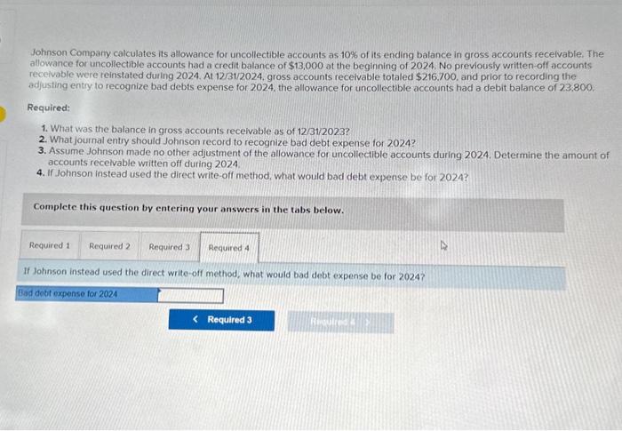 Solved Johnson Company calculates its allowance for | Chegg.com