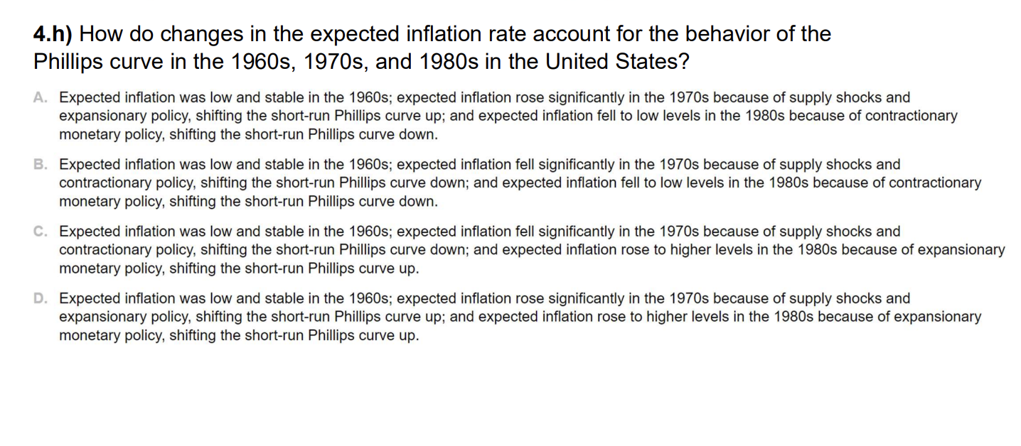 Solved 4.h) ﻿How do changes in the expected inflation rate | Chegg.com
