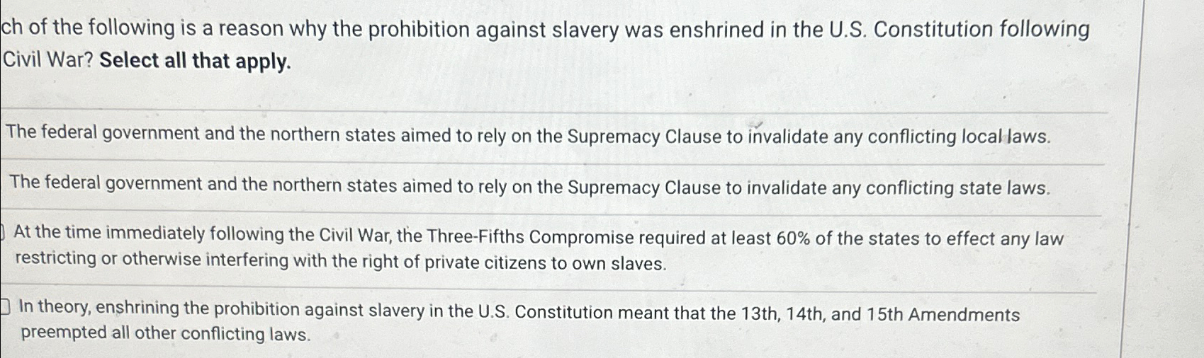 Solved ch of the following is a reason why the prohibition | Chegg.com