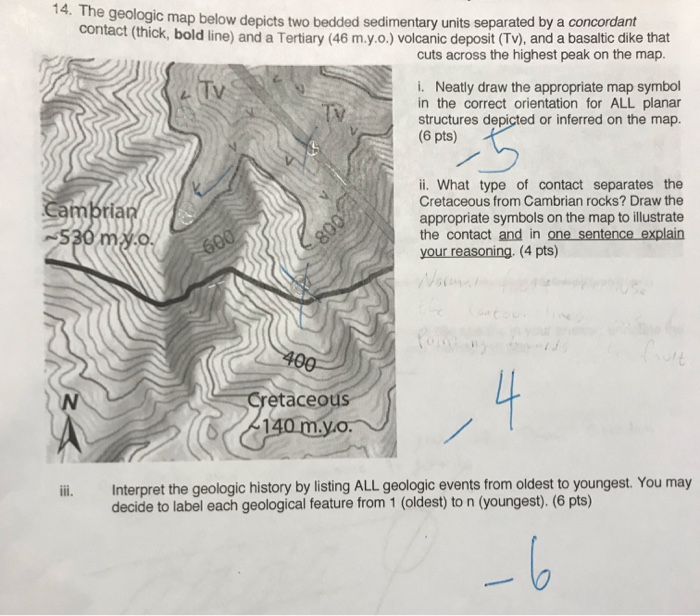 Solved Te geologic map below depicts two bedded sedimentary | Chegg.com