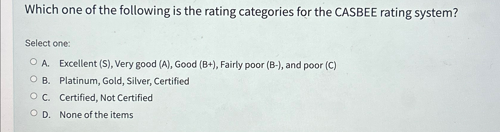 Solved Which one of the following is the rating categories | Chegg.com