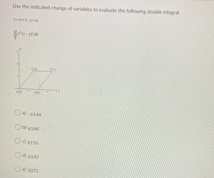 Solved Use the indicated change of variables to evaluate the | Chegg.com