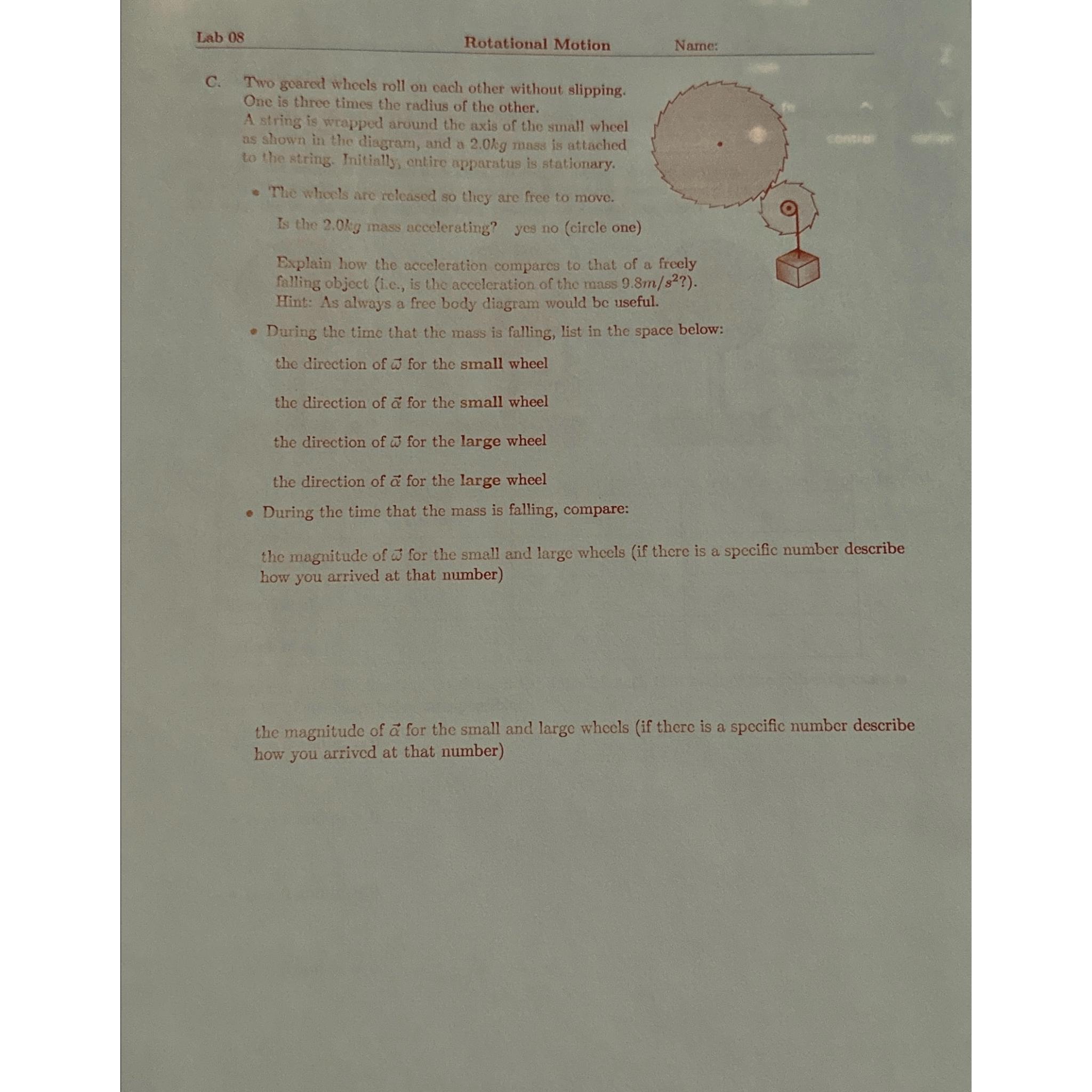 Solved Lab 08Rotational MotionName:C. ﻿Two gearcd wheels | Chegg.com