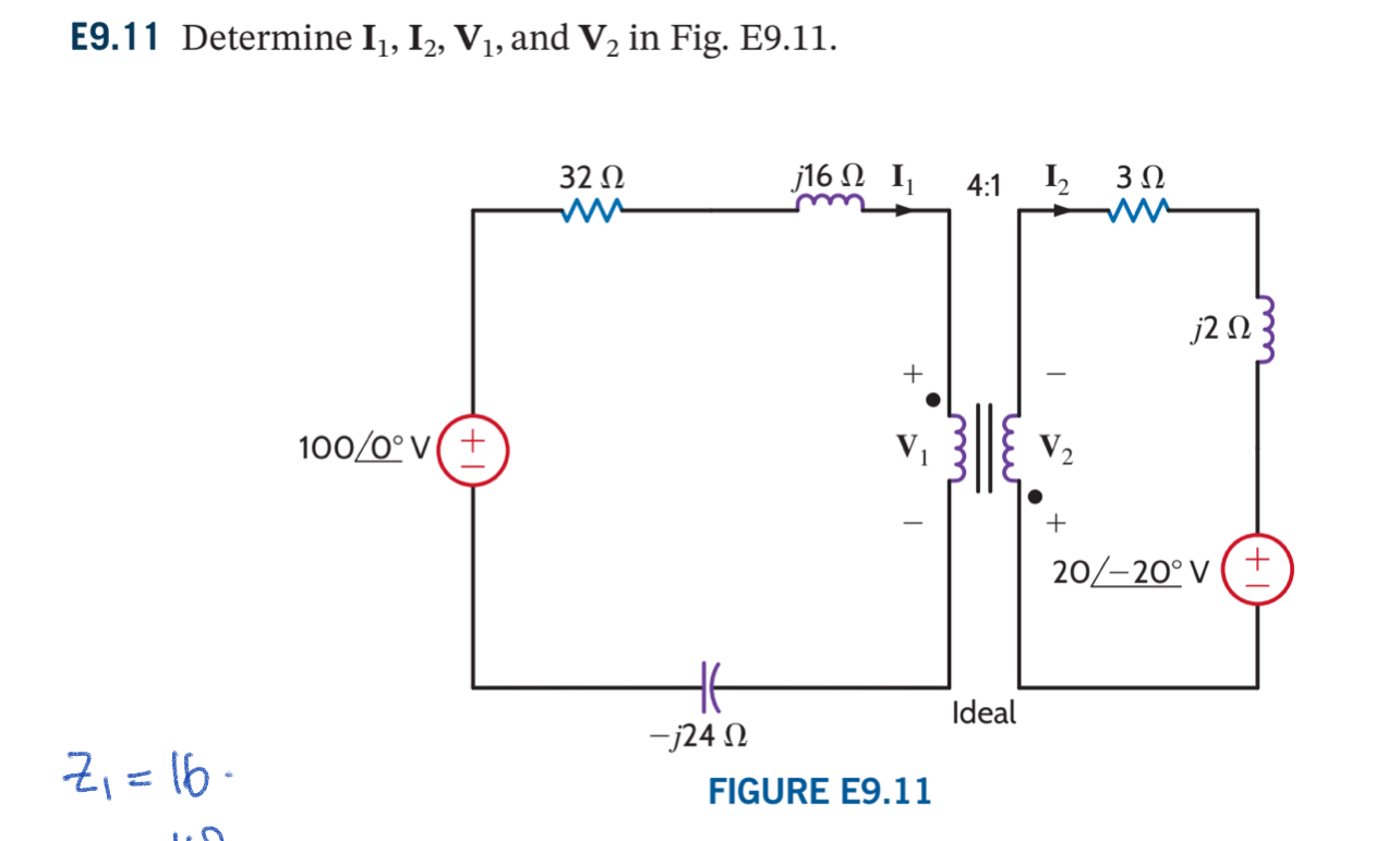 Solved E9.11 ﻿Determine I1,I2,V1, ﻿and V2 ﻿in Fig. | Chegg.com
