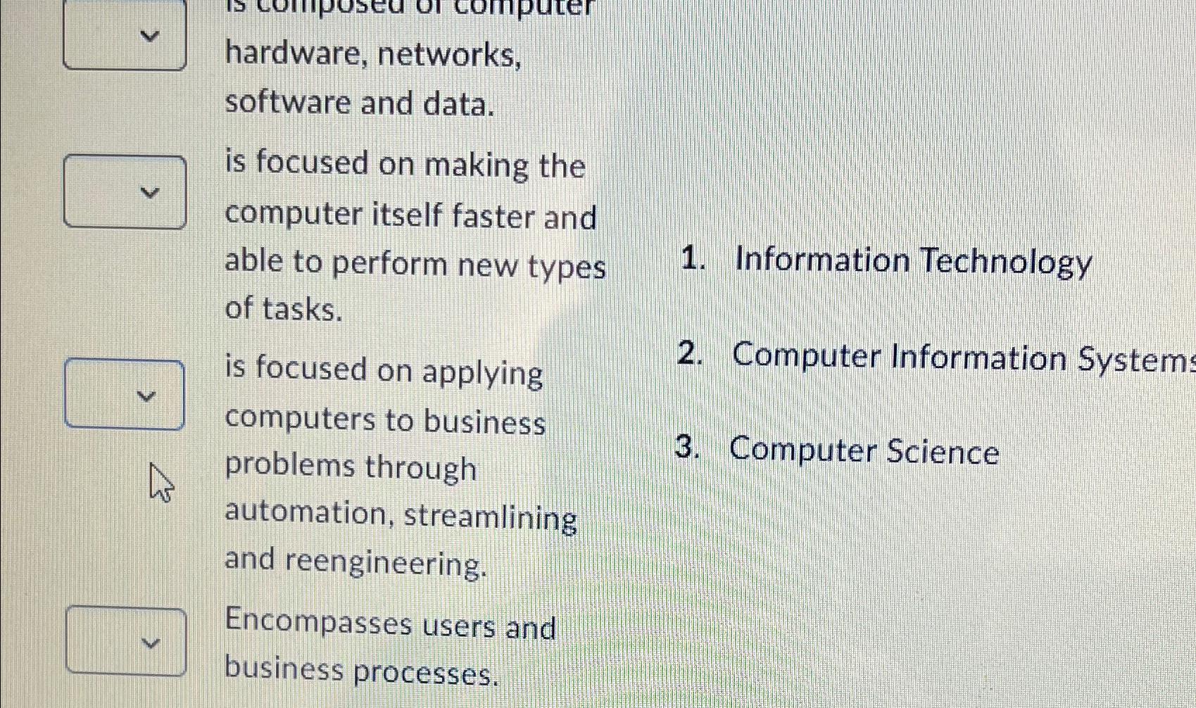 Solved hardware, networks, software and data. is focused on | Chegg.com
