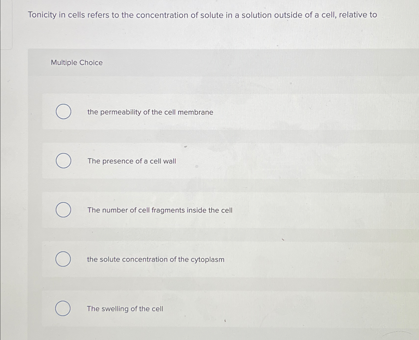 Solved Tonicity in cells refers to the concentration of | Chegg.com