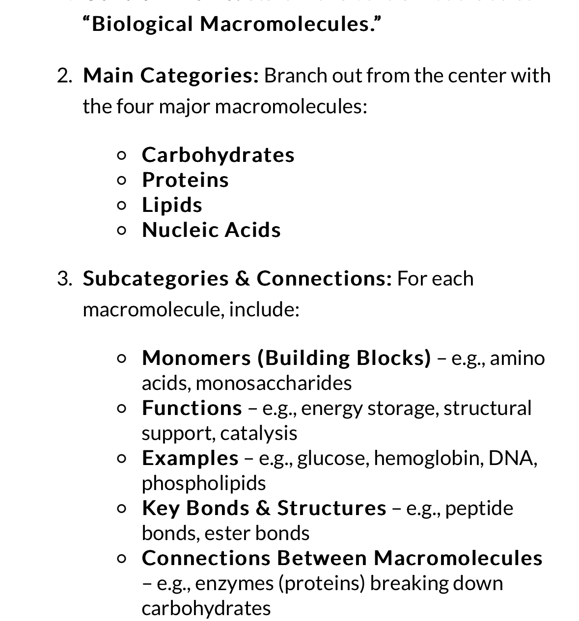 "Biological Macromolecules."2. ﻿Main Categories: | Chegg.com