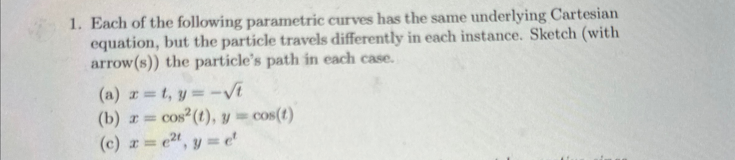 Solved Each of the following parametric curves has the same | Chegg.com