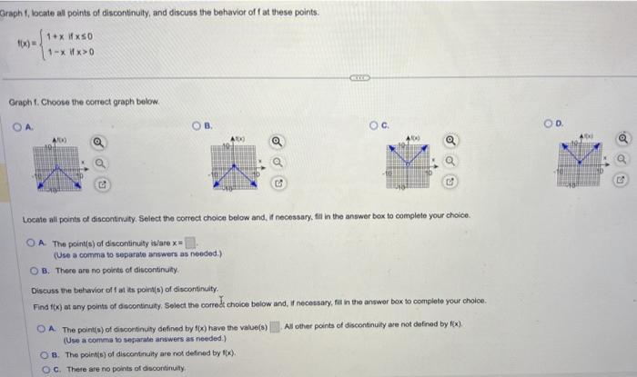 Solved Graph 1, locate all points of discontinuity, and | Chegg.com