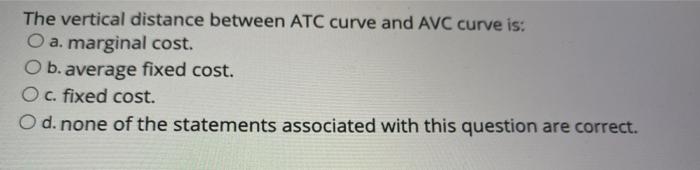 Solved The vertical distance between ATC curve and AVC curve | Chegg.com