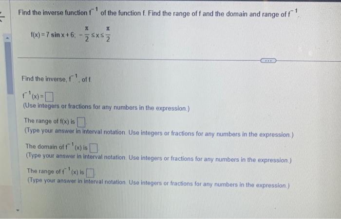 Solved Find the inverse function f−1 of the function f. Find | Chegg.com
