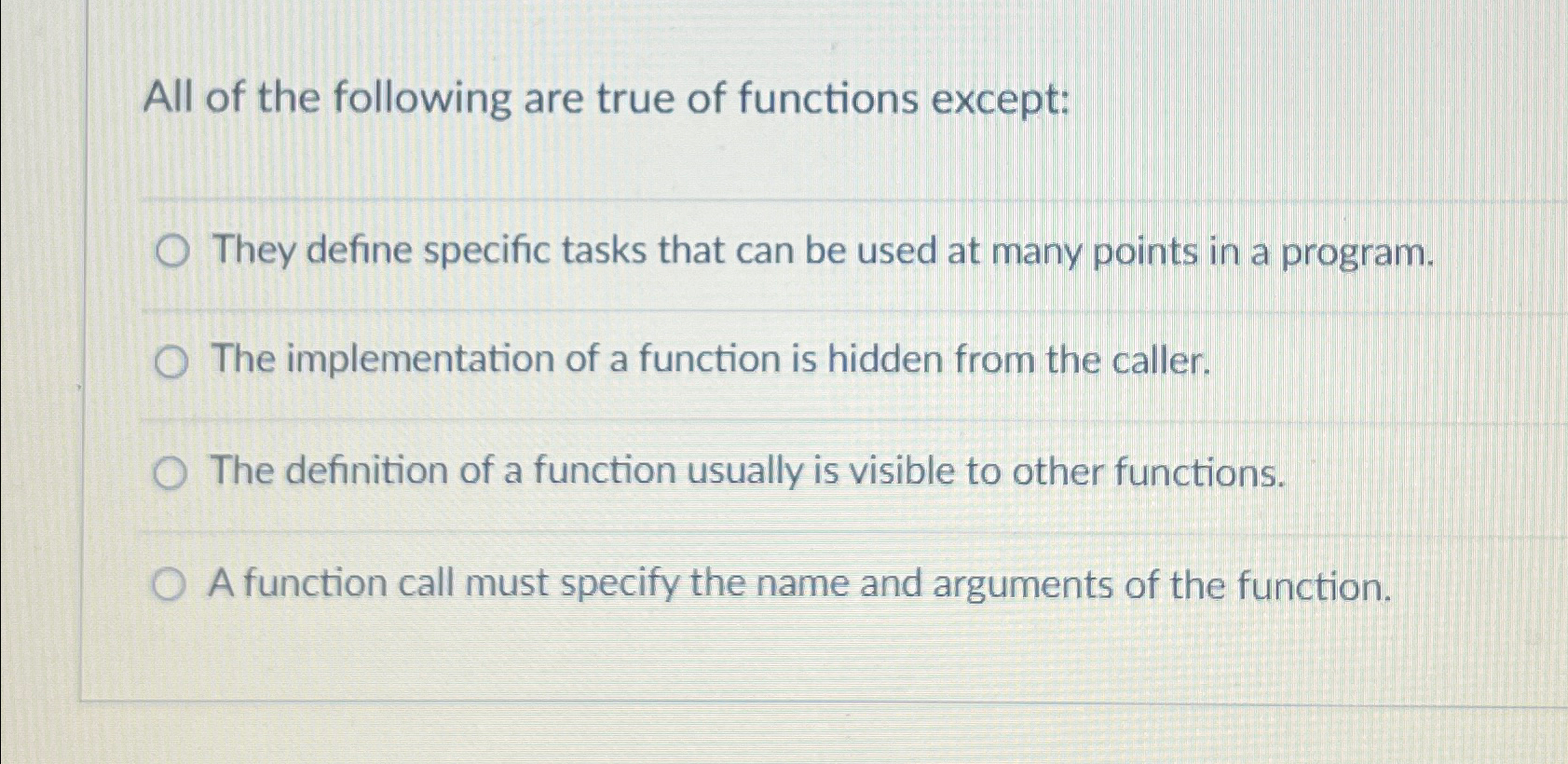 Solved All of the following are true of functions | Chegg.com