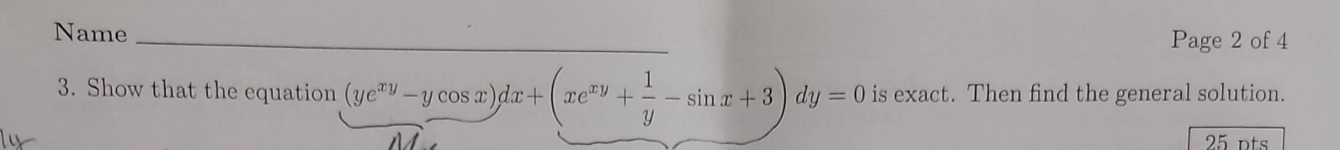 Solved Name Page 2 of 4 3. Show that the equation | Chegg.com