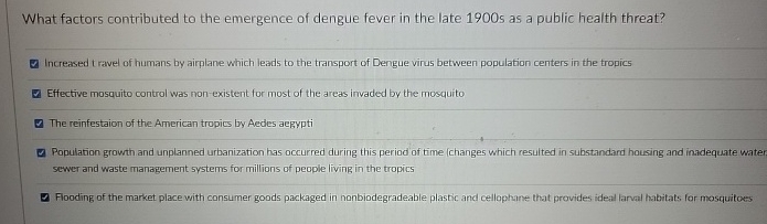 Solved What factors contributed to the emergence of dengue | Chegg.com