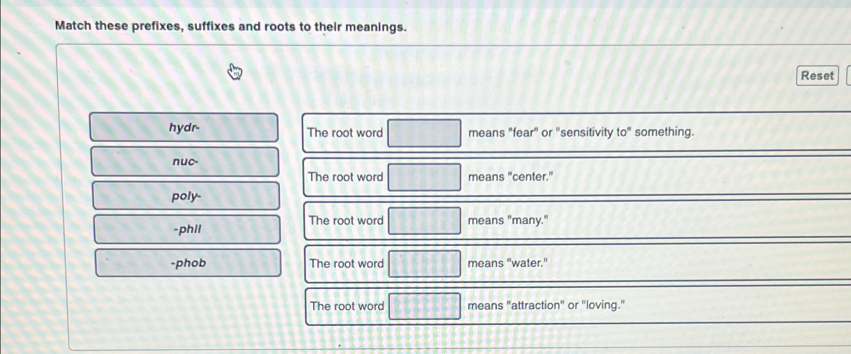 Solved Match these prefixes, suffixes and roots to their | Chegg.com