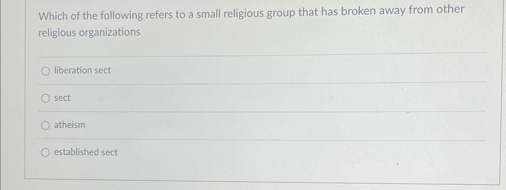 Solved Which of the following refers to a small religious | Chegg.com