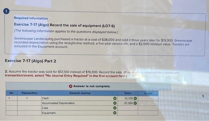 Solved Required information Exercise 7-17 (Algo) Record the | Chegg.com