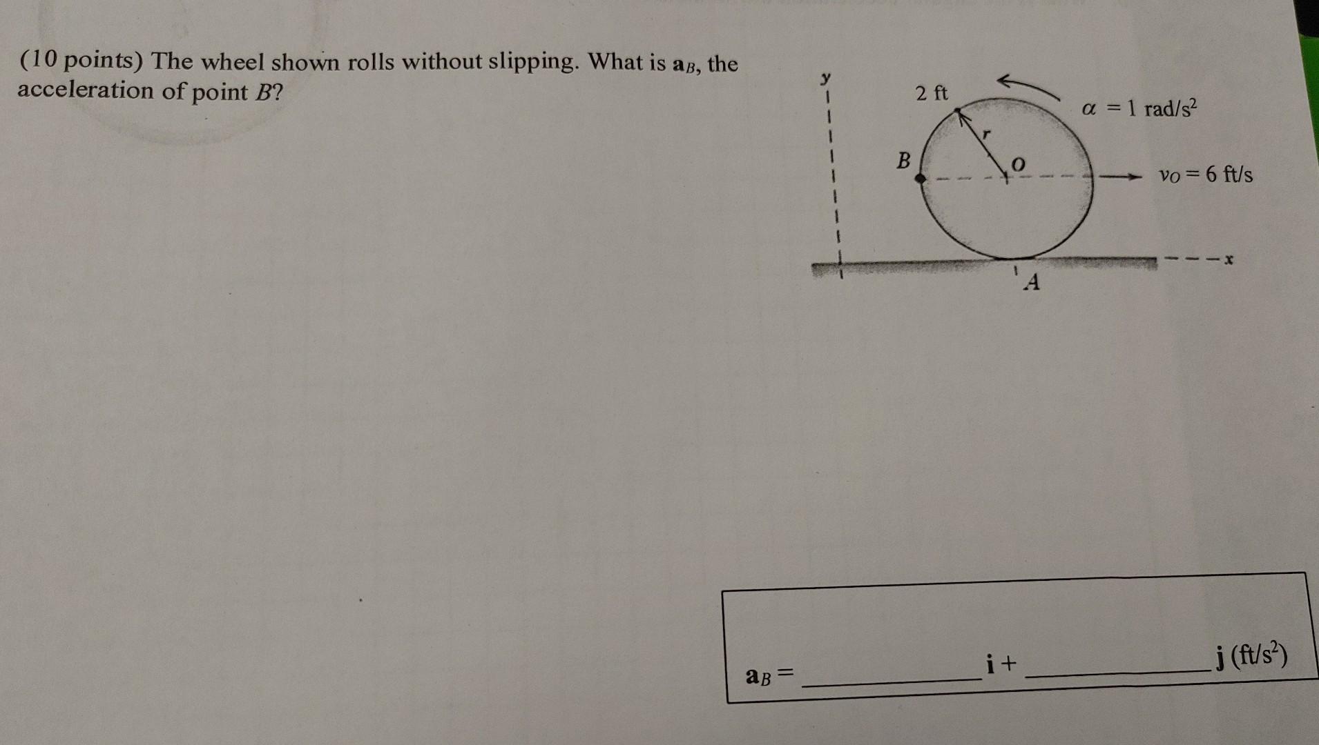Solved ( 10 points) The wheel shown rolls without slipping. | Chegg.com