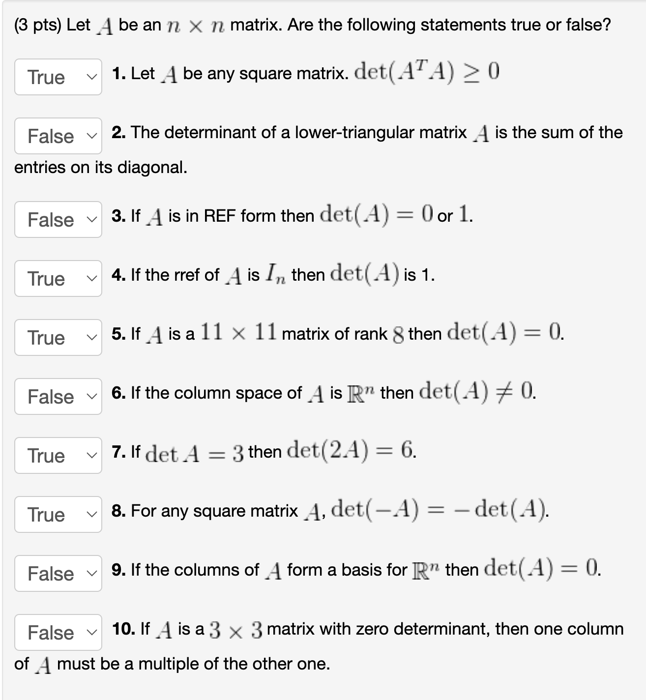 Solved ( 3 ﻿pts) ﻿Let A ﻿be an n×n ﻿matrix. Are the | Chegg.com