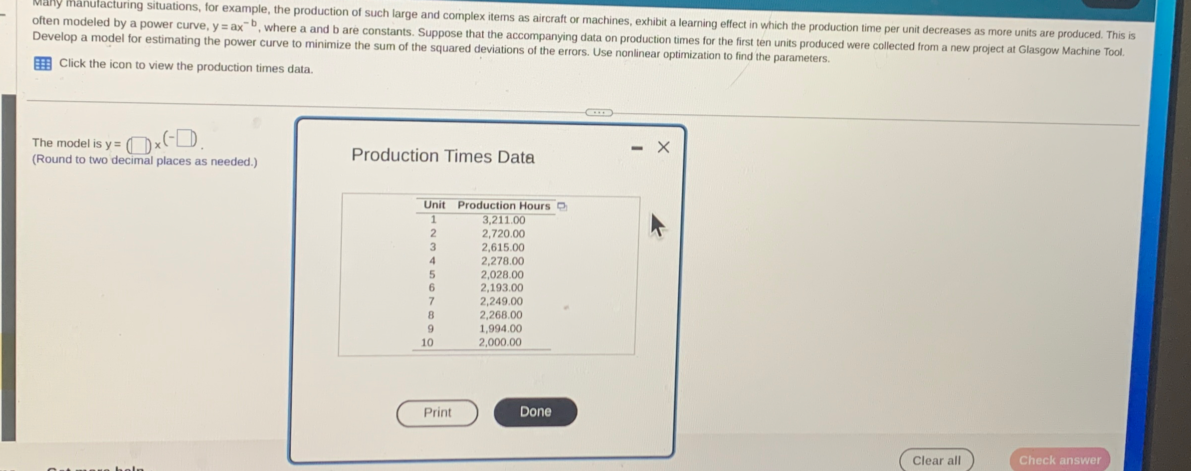 Solved Develop a model for estimating the power curve to | Chegg.com