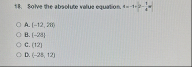 Solved Solve the absolute value equation. | Chegg.com