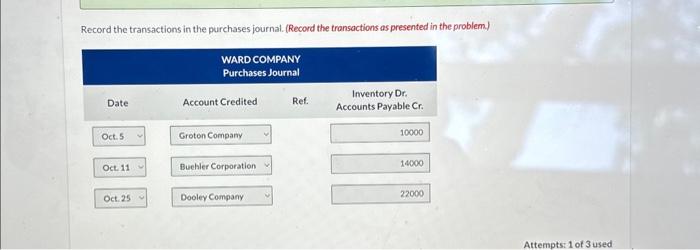 Solved Ward Company uses a single-column purchases journal, | Chegg.com