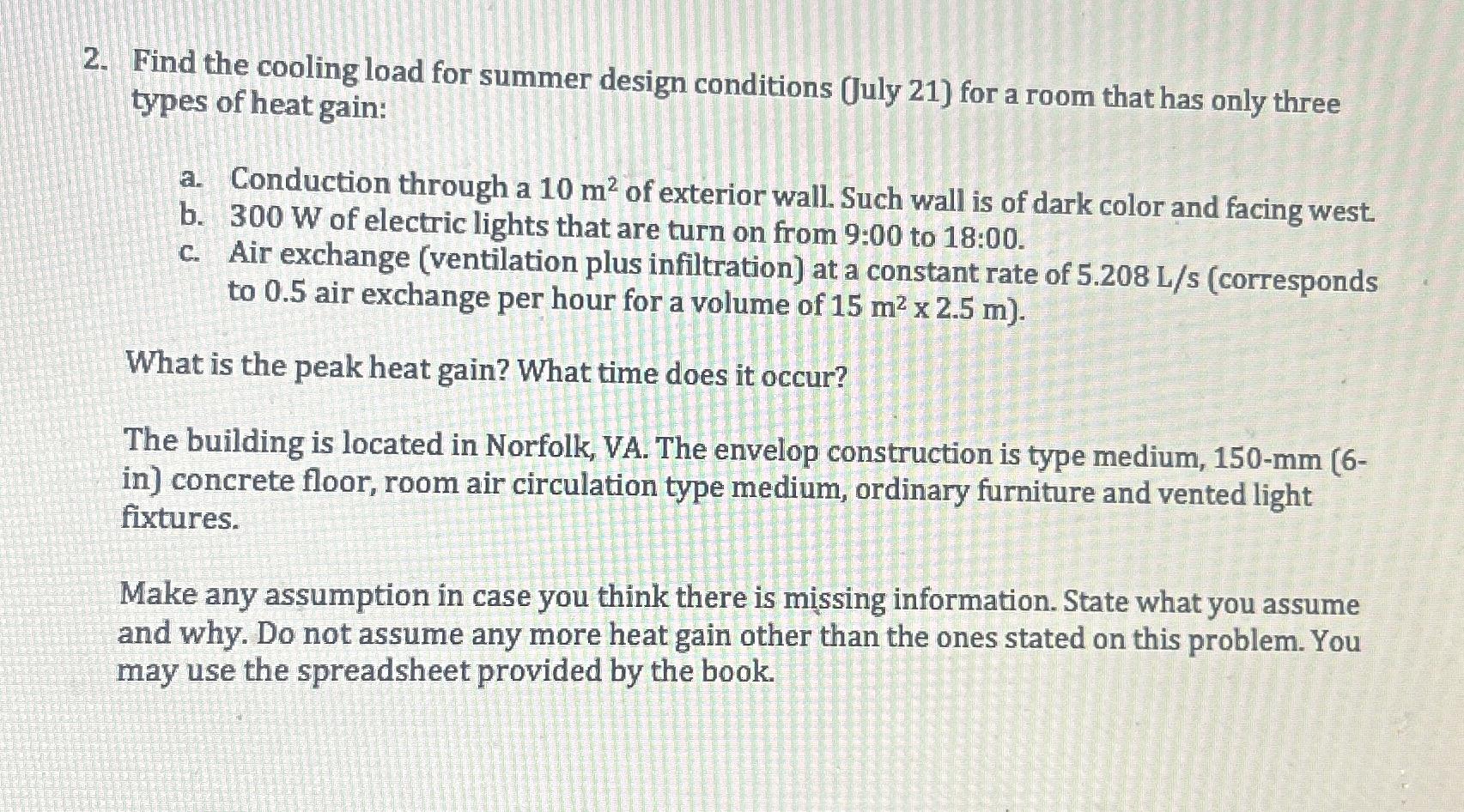 Solved Find the cooling load for summer design conditions | Chegg.com