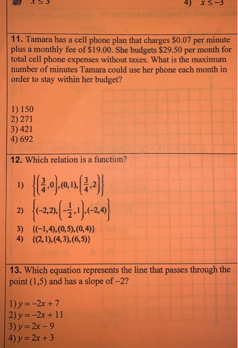 Solved 4) X3-3 11. Tamara has a cell phone plan that charges | Chegg.com