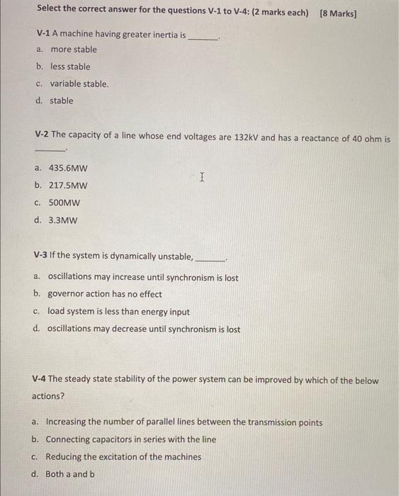 Solved Select the correct answer for the questions V−1 to | Chegg.com