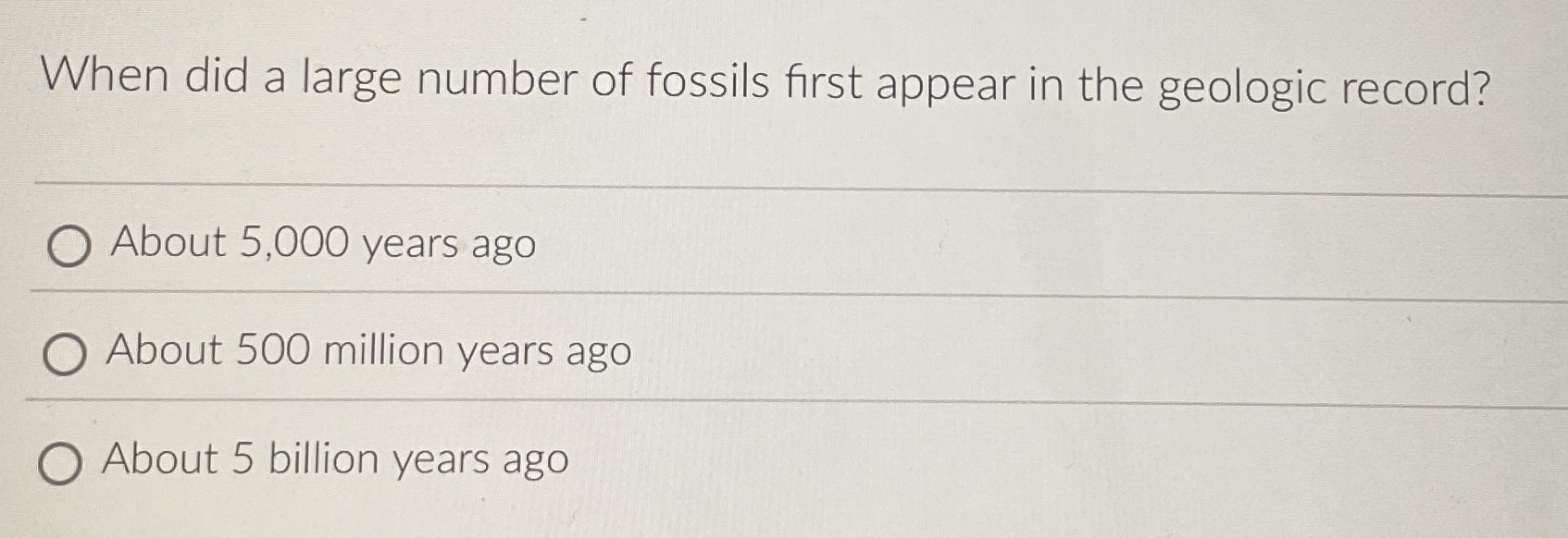 Solved When did a large number of fossils first appear in | Chegg.com