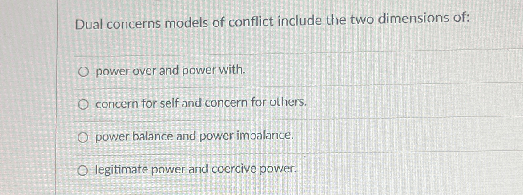 Solved Dual concerns models of conflict include the two | Chegg.com