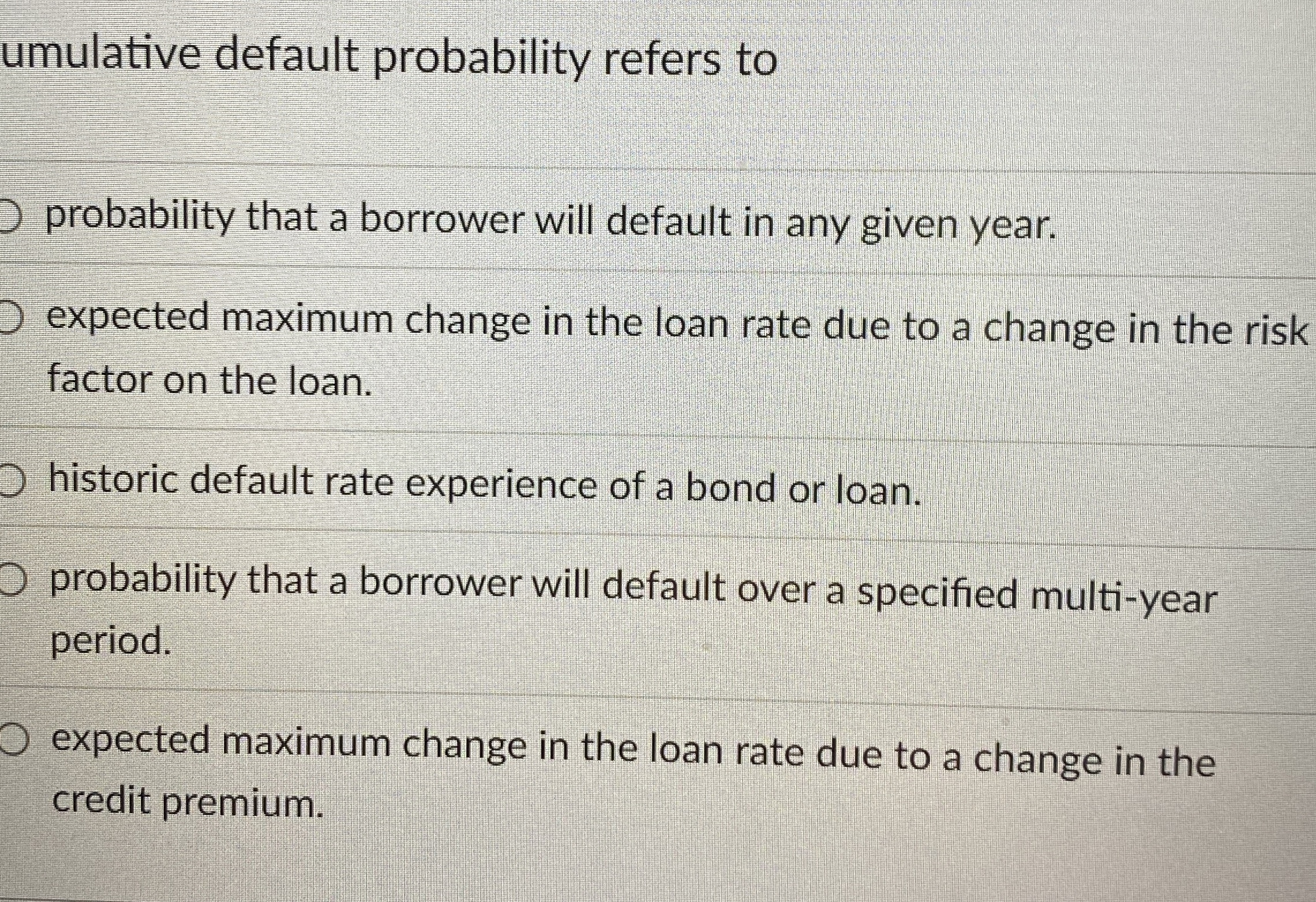 Solved umulative default probability refers toprobability | Chegg.com