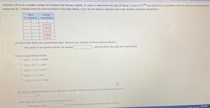 Solved Uranium 239 in an unstable isotope of uranium that | Chegg.com