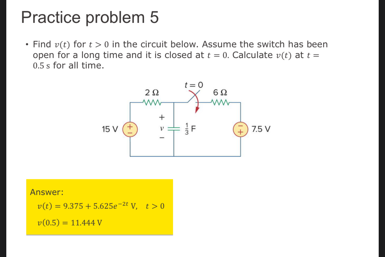Solved Practice problem 5Find v(t) ﻿for t>0 ﻿in the circuit | Chegg.com